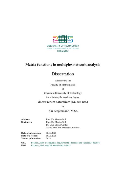 Pdf Matrix Functions In Multiplex Network Analysis