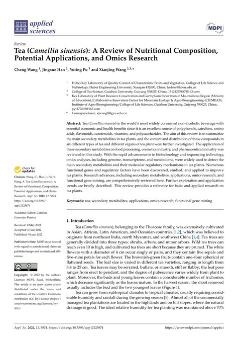 Pdf Tea Camellia Sinensis A Review Of Nutritional Composition