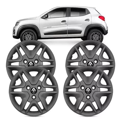 Jogo De Calota Kwid 2018 2019 Aro 14 Grafite Emblema Resinado Renault
