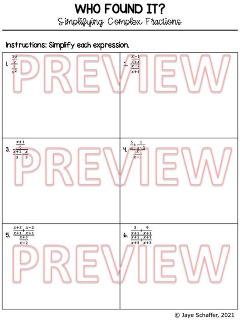 Simplifying Complex Fractions Clue Mini Mystery Activity Made By Teachers