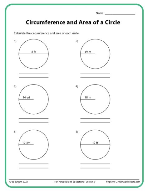 Free Worksheets Printable Circumfetence Area Circle Worksheets Hq