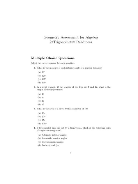 Assessment Questions On Geometry Pdf Classical Geometry Geometry