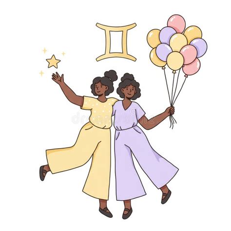 Joyful Gemini Twins Illustration With Pastel Balloons Stock Illustration Illustration Of