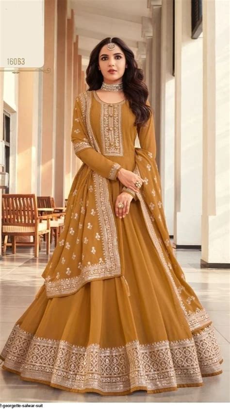 Blooming Haldi Function Anarkali Style Gown Suits Indian Outfits Gown