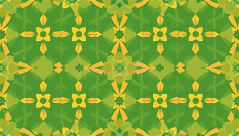 Geometric Pattern Featuring Symmetrical Floral Motifs In Shades Of Green And Stock Illustration