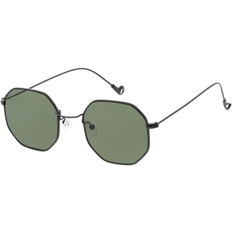 Geometric Octagon Sunglasses Ultra Slim Metal Neutral Colored Flat Len