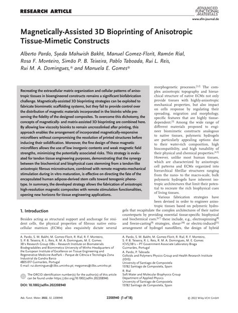 Magnetically‐assisted 3d Bioprinting Of Anisotropic Tissue‐mimetic