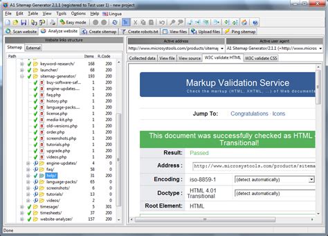 A1 Sitemap Generator Sitemap Data W3c Html Validate Screenshot