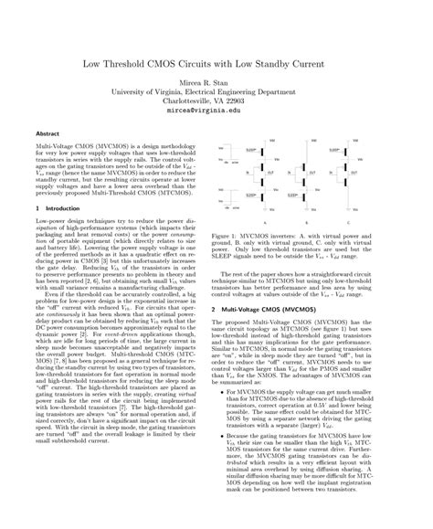 Pdf Low Threshold Cmos Circuits With Low Standby Current