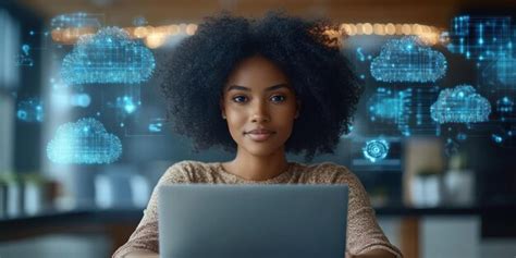 Woman Using Cloud Computing Technology Premium Ai Generated Image