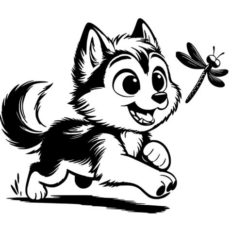 Dragonfly Chasing Pup Svg Png Dxf For Cricut Silhouette