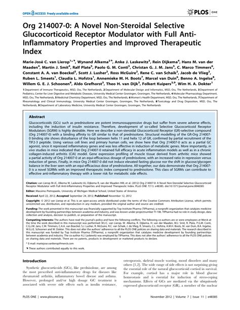 Pdf Org 214007 0 A Novel Non Steroidal Selective Glucocorticoid