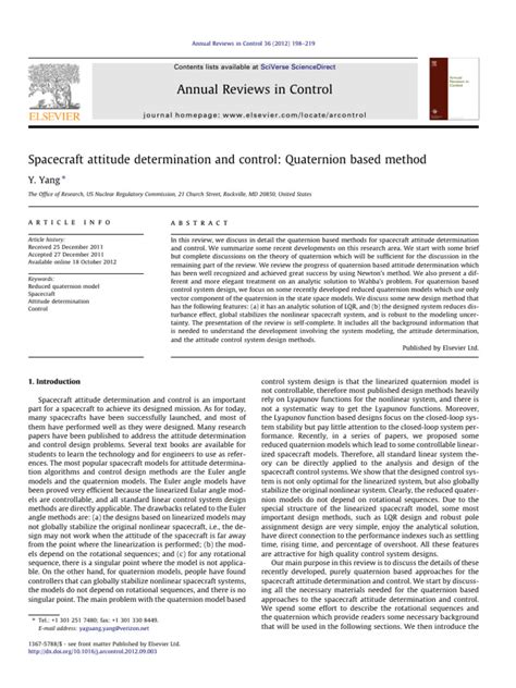 Spacecraft Attitude Determination And Control Quaternion Based Method