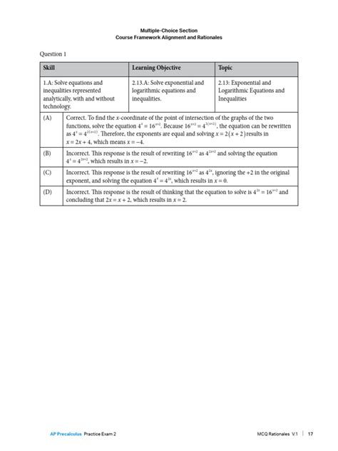Ap Precalculus 2023 Practice Exam 2 Mcq Answers Pdf Trigonometric