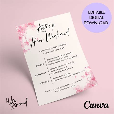Flower Classic Hen Itinerary Template Hen Party Template Bachelorette