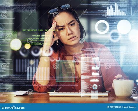 Business Headache Stress And Asian Woman Gets A Cyber Security Attack Virus Or Glitch Anxiety