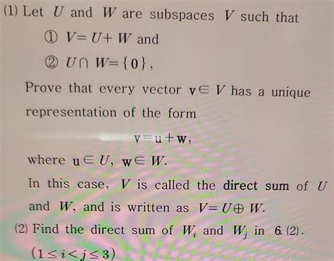 Solved Let U And W Are Subspaces V Such That V U W Chegg Com