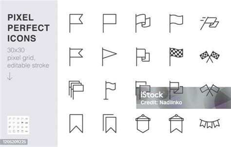 플래그 선 아이콘 세트입니다 체크 무늬 플래그 위치 마커 흔들리는 페넌트 책갈피 핀 최소 벡터 그림 웹 맵 응용 프로그램에 대한 간단한 개요 기호입니다 30x30 픽셀