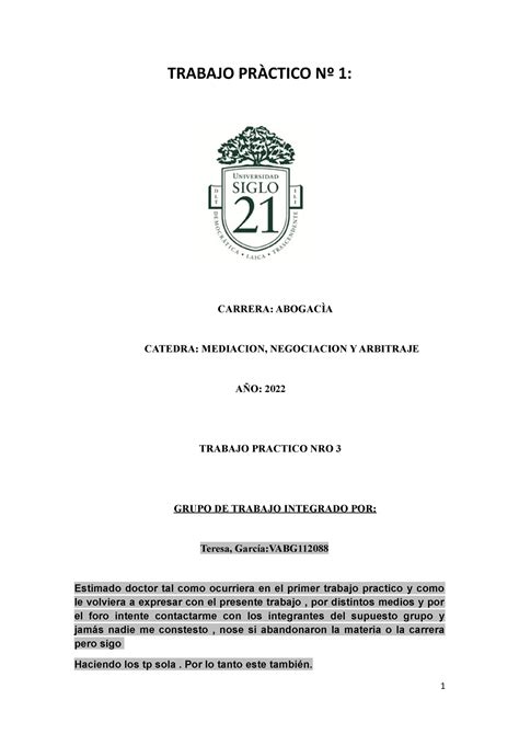 TP Penal Parte General TRABAJO PRÀCTICO Nº CARRERA