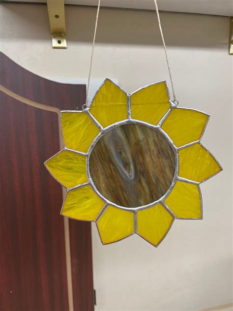Sunflower Stained Glass Window Hanging Yellow Flower Suncatcher Etsy
