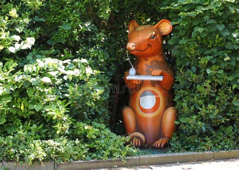 Rat With Mouse And Keyboard Statue At The Weser River In Hameln In