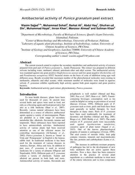 Pdf Antibacterial Activity Of Punica Granatum Peel Extract