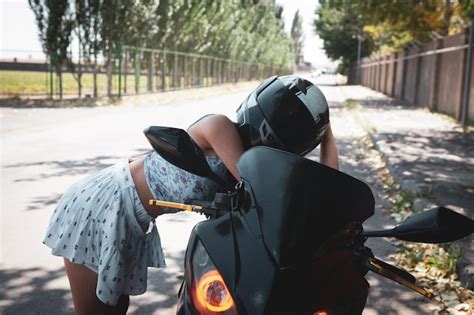Premium Photo Slim Sexy Girl Posing By Motorcycle