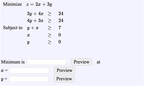 Solved Minimize Z 2x 3y 3y 4x 〉 24 Subject To Y X2 7 0
