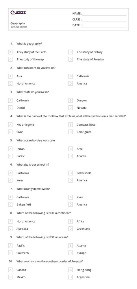 50 Geography Worksheets For 7th Class On Quizizz Free And Printable