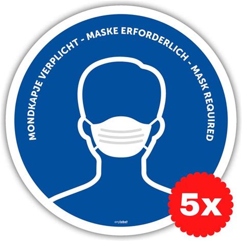 Sticker Met Mondkapje Verplicht 5x 18x18 Cm Bol