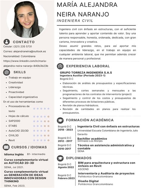 Hoja De Vida María Alejandra Neira Naranjo Pdf Autodesk Revit