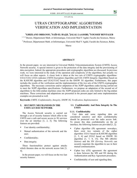 Pdf Utran Cryptographic Algorithms Verification And Implementation