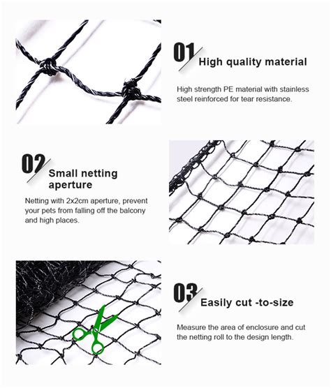 Cat Netting Enclosure Black Pe Netting With Stainless Steel Strands