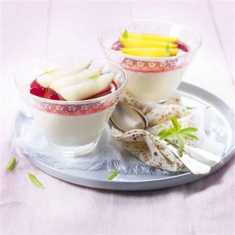 Recette panna cotta de St Môret à lanis vert pêche et coulis de