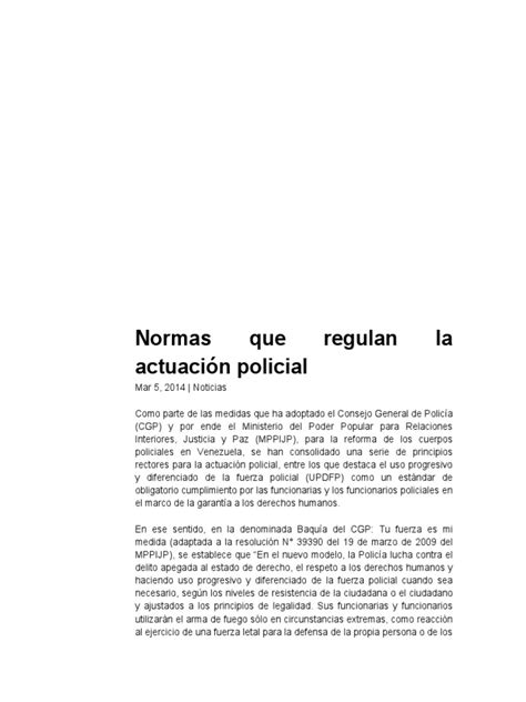 Normas Que Regulan La Actuación Policial Pdf Policía Seguridad
