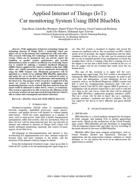 Ieee Applied Internet Of Things Iot Car Monitoring System Using Ibm