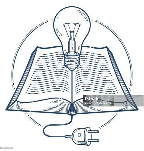 打開圖書與創意燈泡和電纜插頭向量線性圖示教育和科學文獻圖書館閱讀線藝術符號或標誌電子書電子書向量圖形及更多商務圖片 商務 圖書館 圖示