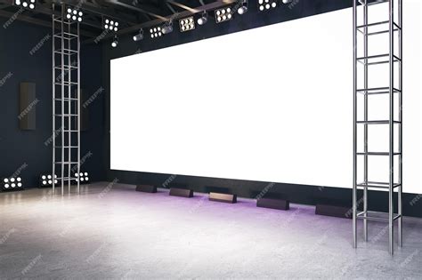 Premium Photo Empty White Rectangular Screen In Interior With