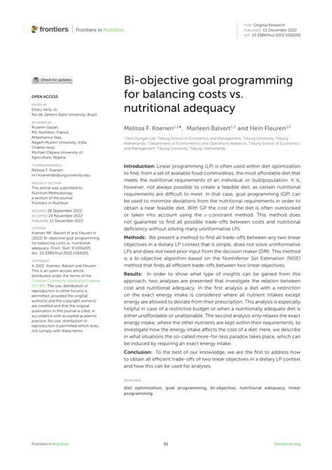 PDF Bi Objective Goal Programming For Balancing Costs Vs Nutritional