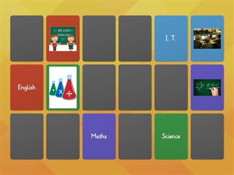 Memory Game School Subjects Matching Pairs