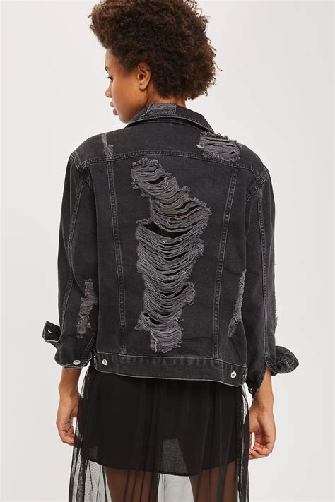 MOTO Extreme Ripped Denim Jacket Topshop USA Ripped Denim Denim