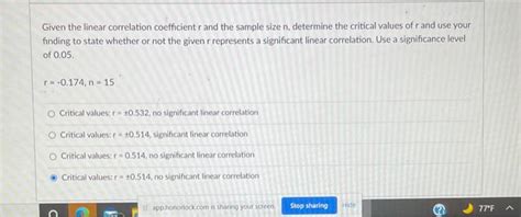 Solved Given The Linear Correlation Coefficient R And The Chegg