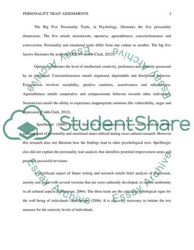 Personality Trait Assessments Essay Example Topics And Well Written Essays 250 Words