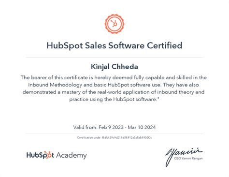 Hubspot Academy Hubspot Sales Software Certification Kinjal Chheda Vora