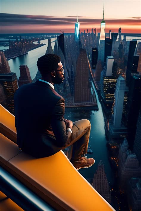 Lexica Black Man Sitting On A Roof Looking Down At New York City