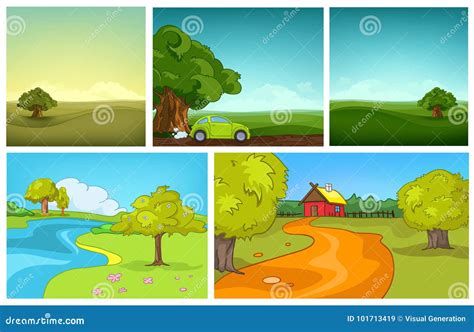 Sistema De La Historieta Del Vector De Fondos Del Verano Ilustración