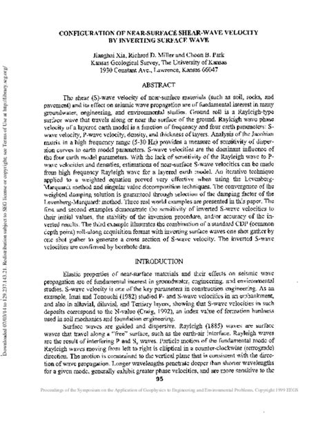 Pdf Configuration Of Near‐surface Shear‐wave Velocity By Inverting Surface Wave