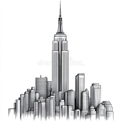 Empire State Building New York City Skyline Ink Drawing Stock