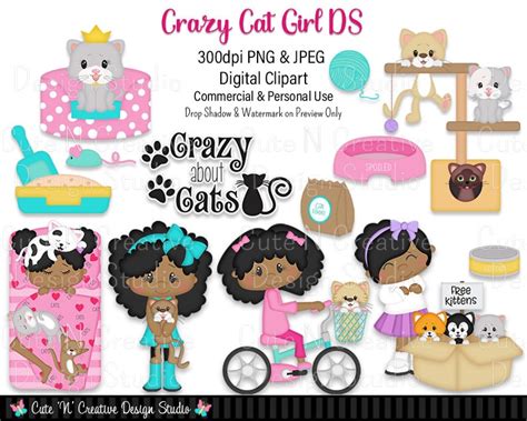 Crazy Cat Girl Ds Digital Clip Art Set ~ Graphics Kristi W Designs