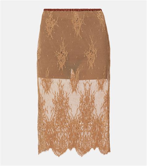 Midirock Aus Spitze Mit Leder In Braun Jacques Wei Mytheresa